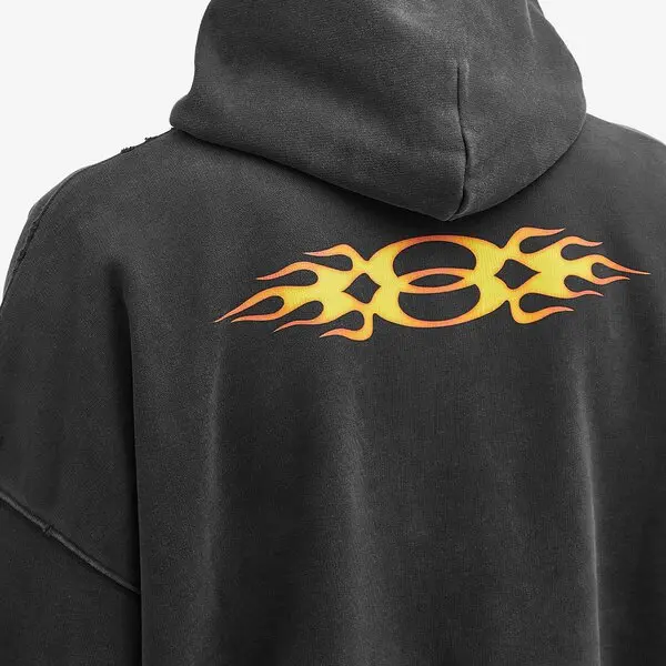 Balenciaga Oversized Flame Hoody In Washed Out Black - 40% Off